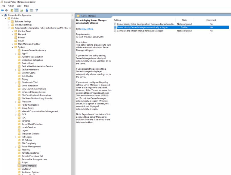 Disable Server Manager AutoStart in Windows Server